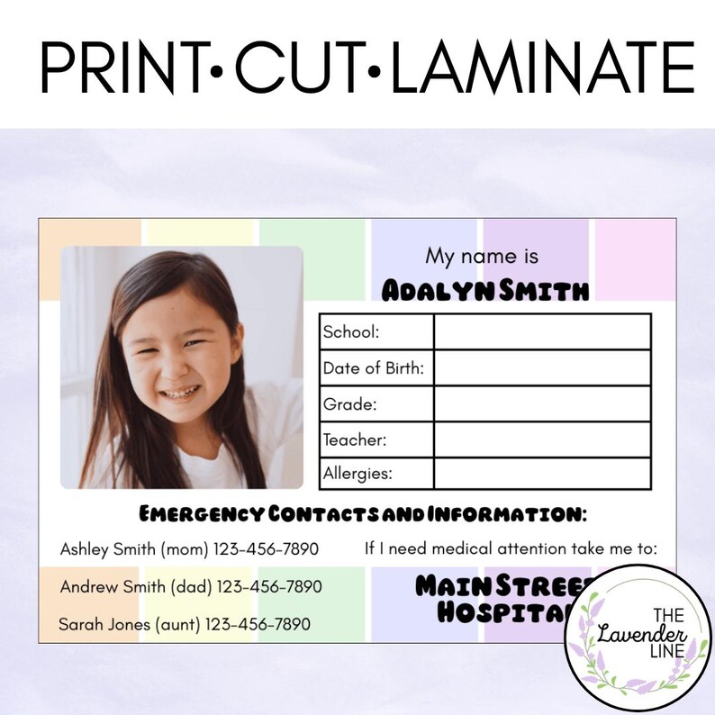 Identification Card for Children | Child ID Card | Emergency Contact ...