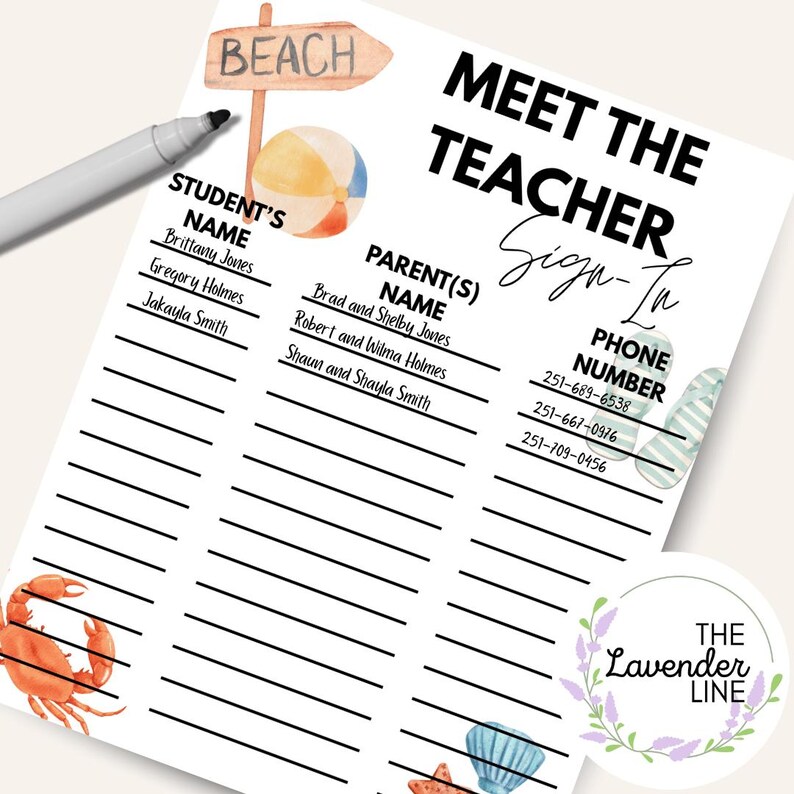 Meet the Teacher Sign-in Sheet, Back to School, Elementary School ...