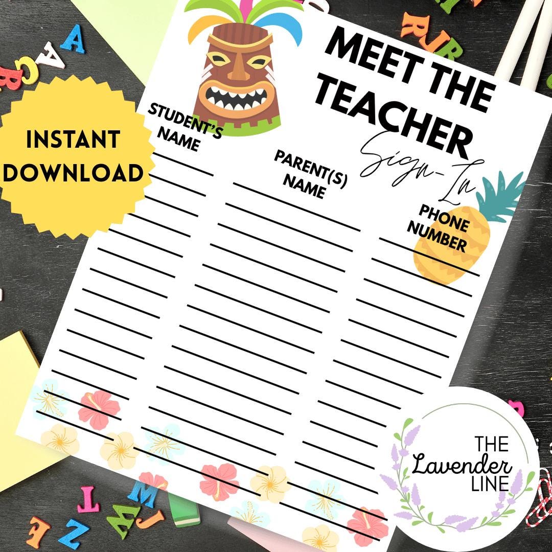 Meet the Teacher Sign-in Sheet, Back to School, Elementary School ...