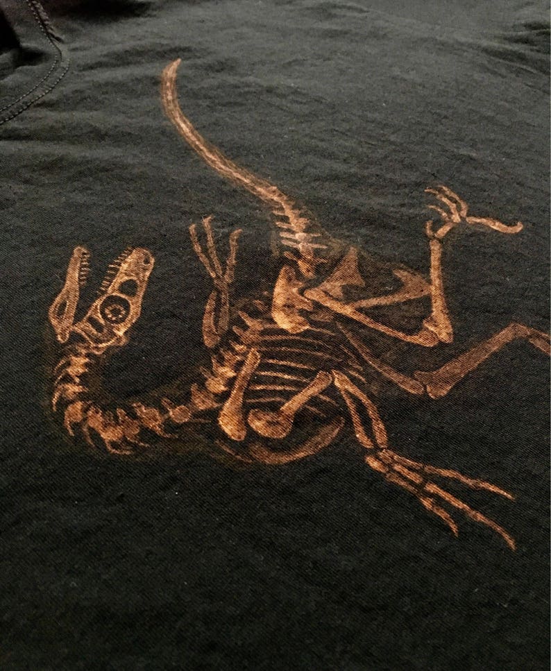 Death Pose Raptor T-shirt Hand Painted Velociraptor Skeleton | Etsy