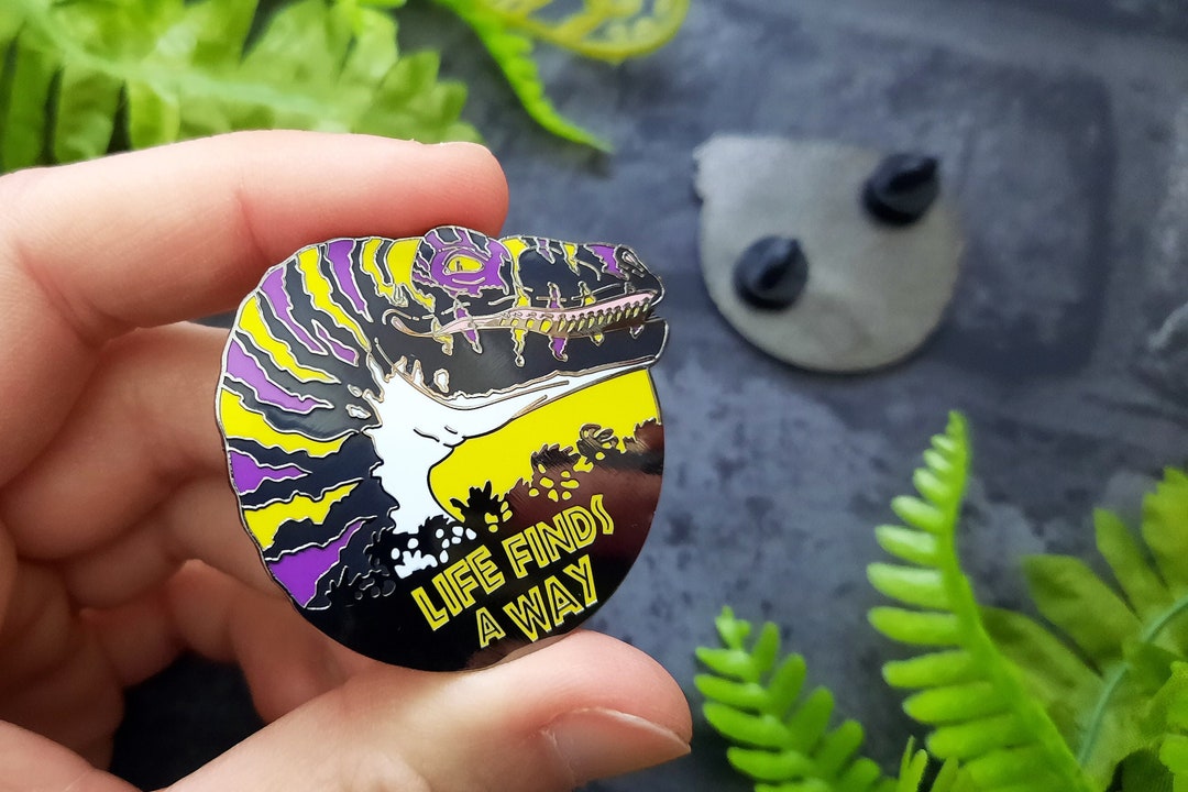 Life Finds A Way ENBY Pride Pin, Jurassic Dinosaur Enamel Pin, Subtle ...