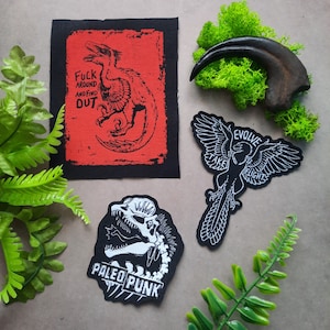 Dilophosaurus Paleo Punk Jacket Patches, Natural History Paleoart ...