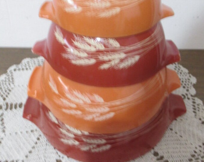 Pyrex Autumn Harvest Wheat Cinderella Nesting Mixing Bowls 441, 442 ...