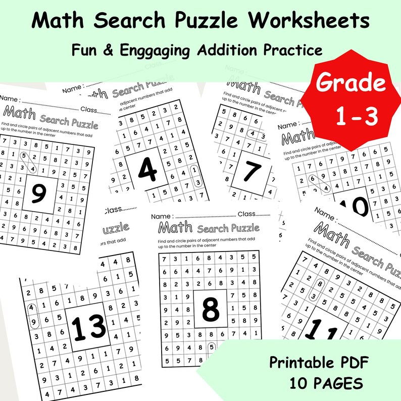 Math Search Puzzle Worksheets | Printable Number Puzzle Game for Kids ...