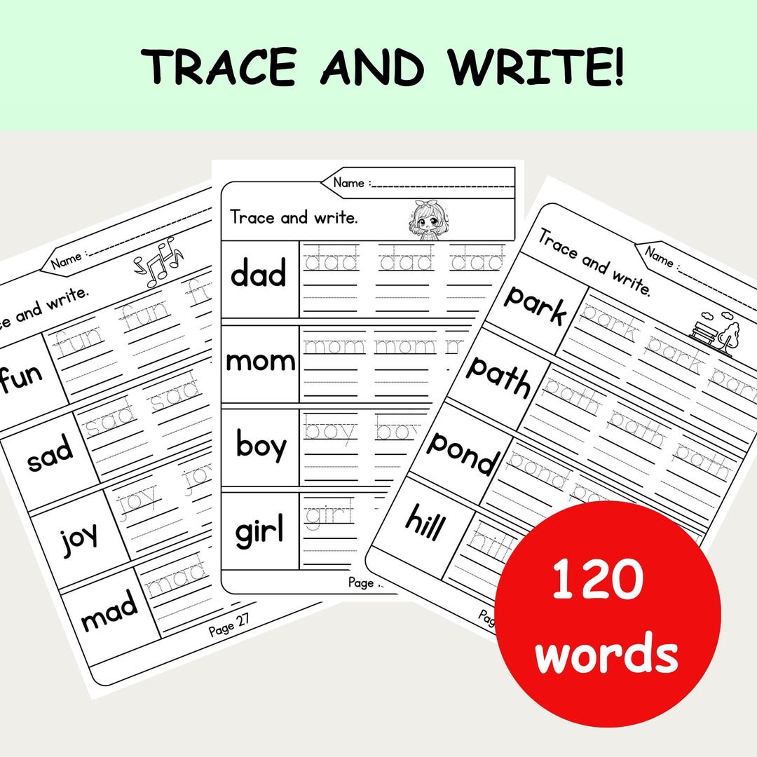 English Handwriting Practice Worksheets: 120 Simple Words (PDF Download ...