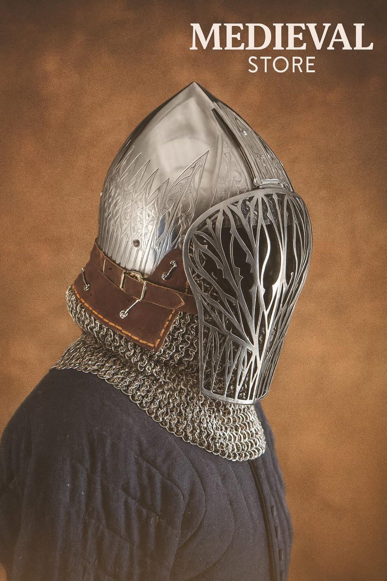Gothic Etched Medieval Helmet | Hand-forged Steel Face Mask | Knight ...