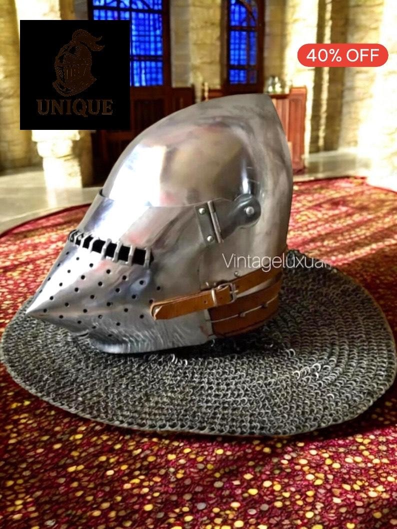Medieval Bascinet Houndskull Helmet – Hand-forged Steel Knight Helmet ...