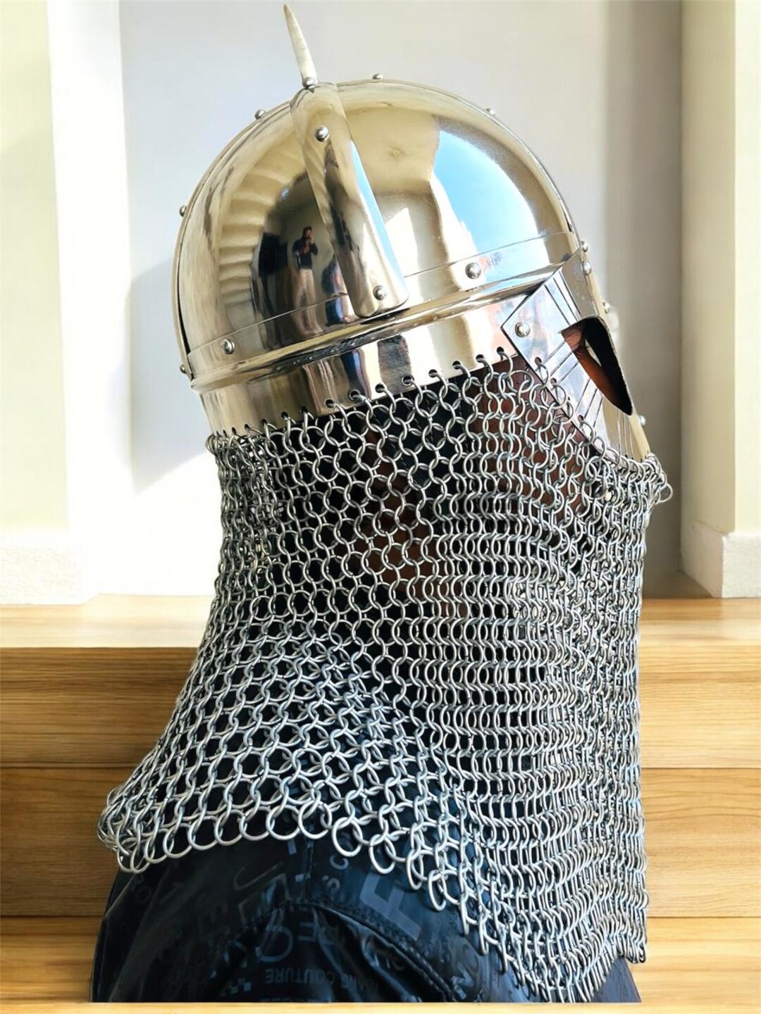 Medieval Knight Battle Costume Helmet | Viking Helmet With Chain Mail ...