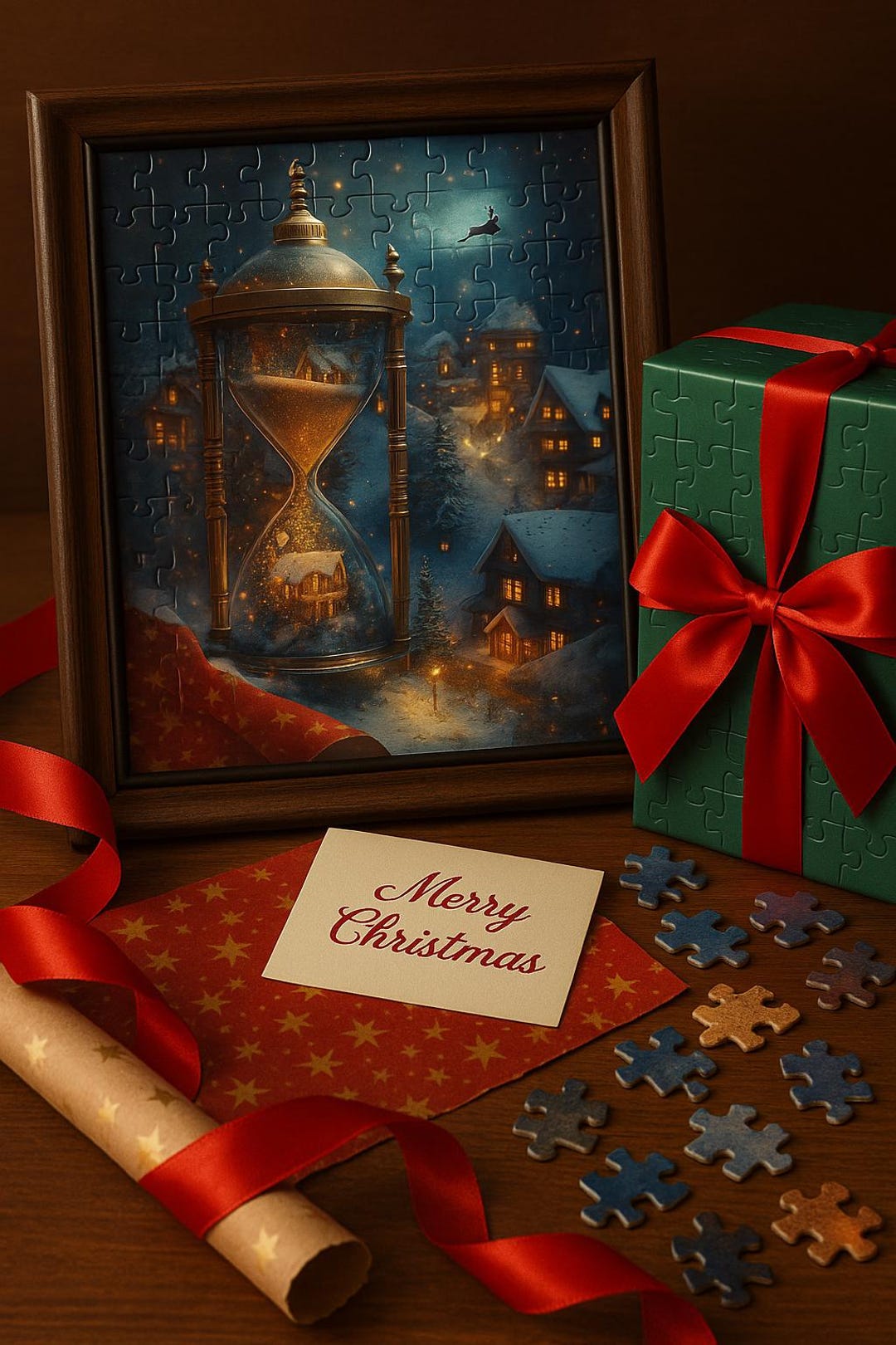 Christmas Hourglass Puzzle - Magical Winter Snow Village Scene ...