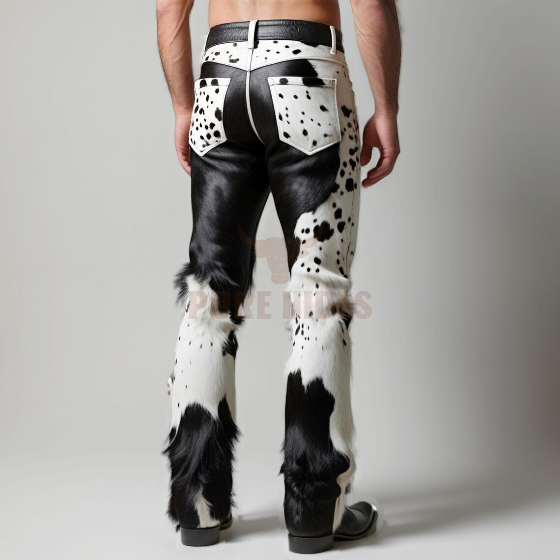 Men's Cowhide Leather Pants – Real Hair-on Hide Western Cowboy Chaps ...