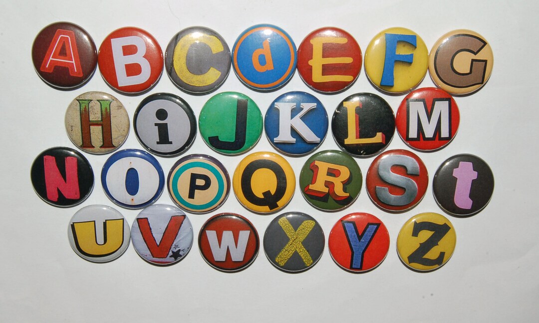Alphabet Letters A-Z Button Badge 25mm / 1 Inch Letter Pin Graffiti ...