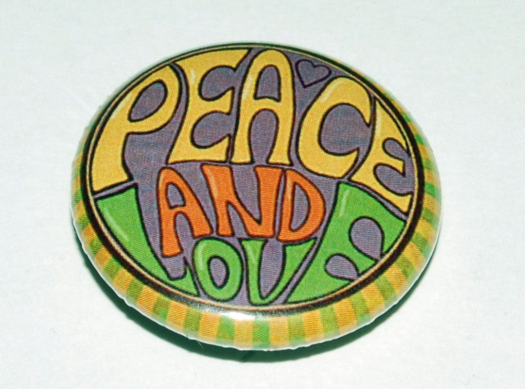 Peace and Love Button Badge 25mm / 1 Inch Retro Hippy Sixties 60s Peace ...