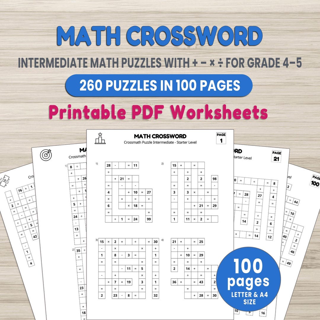 Math Crossword for Grade 4–5 | Crossmath Puzzle PDF | Printable Math ...