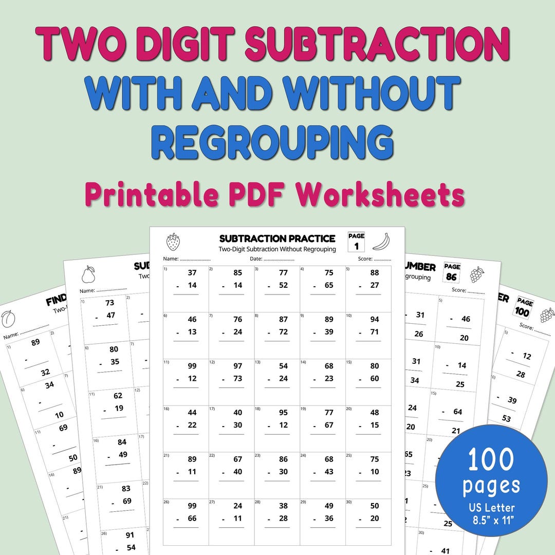 Two Digit Subtraction Worksheets, Subtraction With and Without ...
