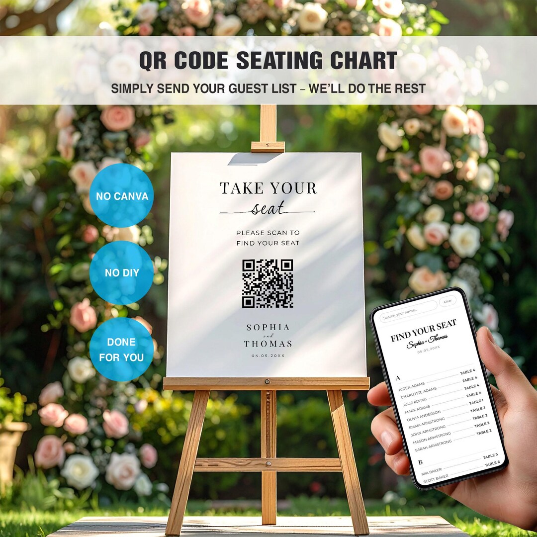 Digital Seating Chart With QR Code Wedding Sign | Done for You ...