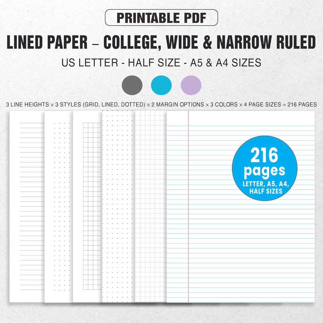 Dot Grid Paper, Lined Paper, Graph Paper – College Ruled, Wide Ruled ...