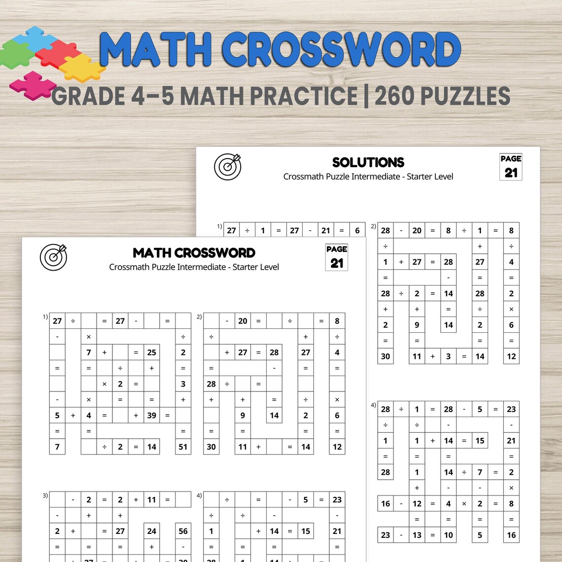 Math Crossword for Grade 4–5 | Crossmath Puzzle PDF | Printable Math ...