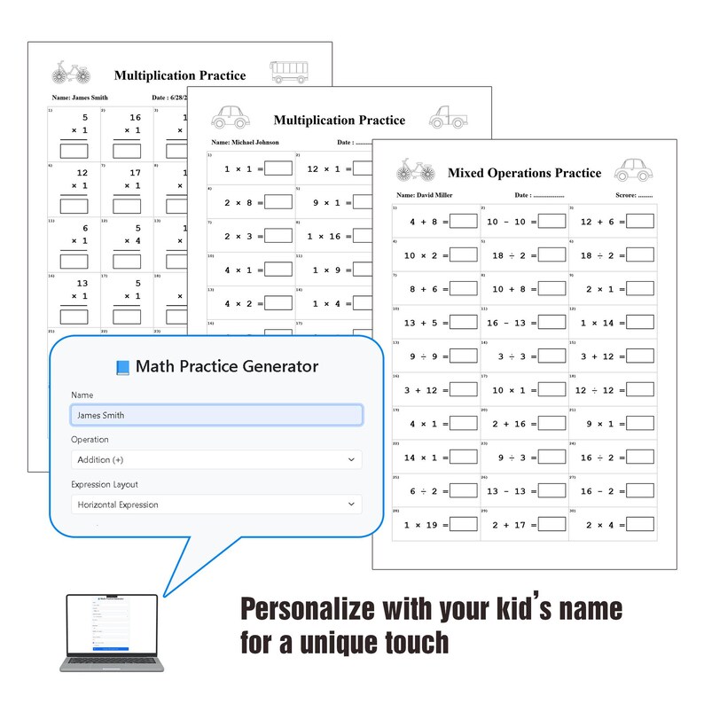 Printable Math Worksheets Generator – Addition, Subtraction ...