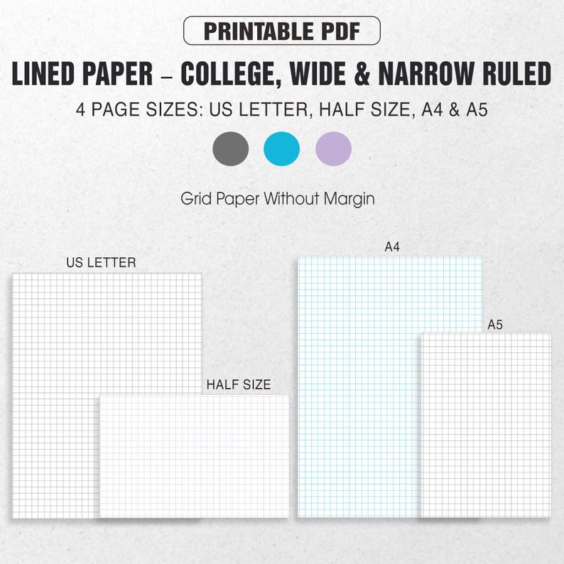 Dot Grid Paper, Lined Paper, Graph Paper – College Ruled, Wide Ruled ...