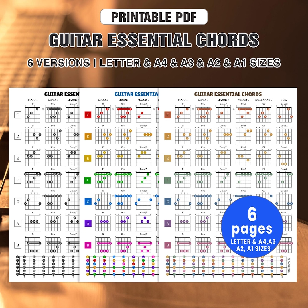 GUITAR ESSENTIAL CHORDS - Guitar Chord Chart Printable Poster ...