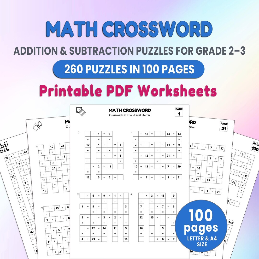 Math Crossword for Grade 2–3 | Crossmath Puzzle PDF | Printable Math ...