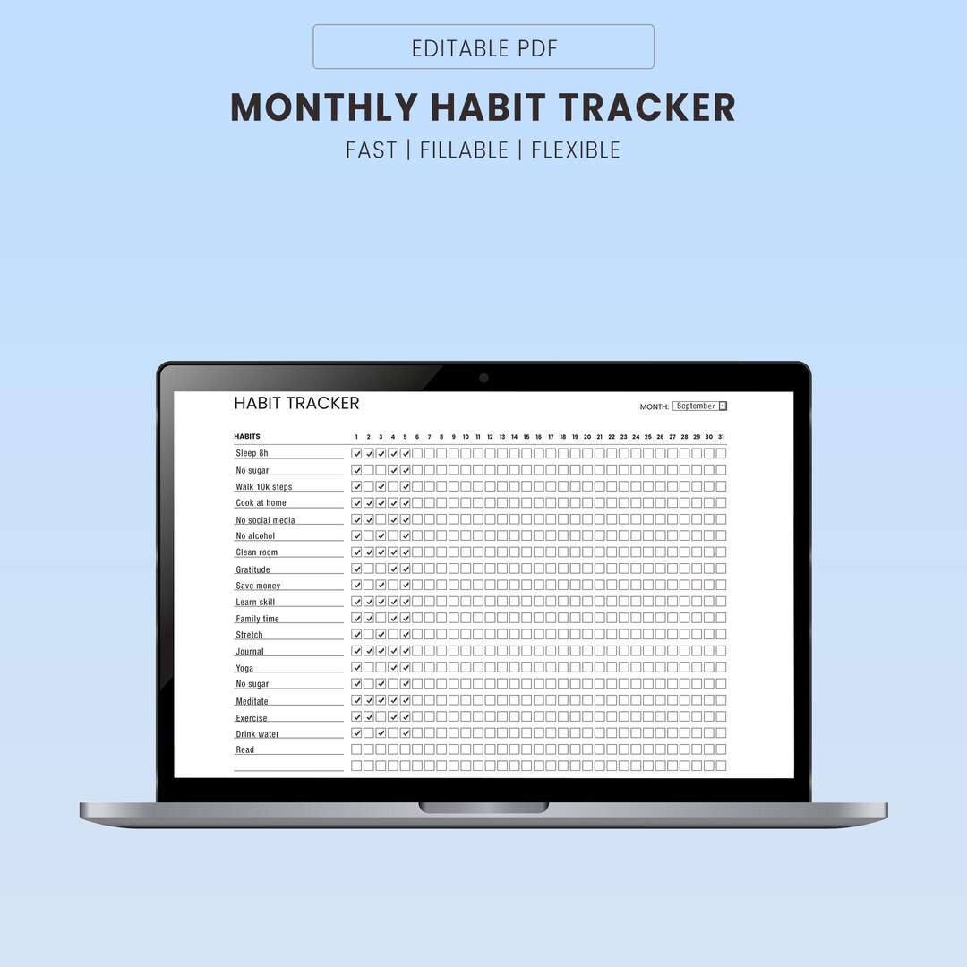 Undated Fillable Habit Tracker | Editable Habit Tracker | Digital Habit ...