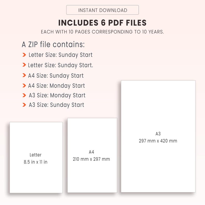 10-year Calendar 2026–2035 | Yearly View Calendar | Calendar Sunday ...