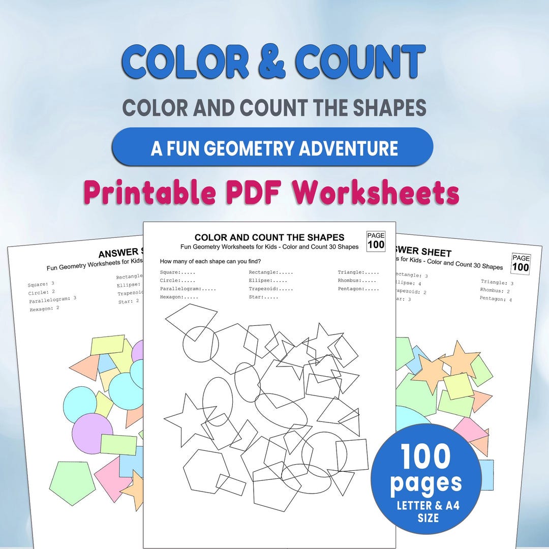 Color and Count Shapes – Fun Geometry Worksheets for Kids | Color and ...