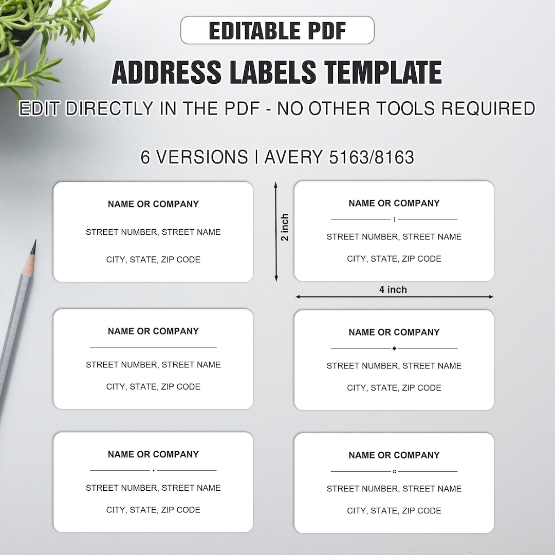 Return Address Labels | Editable for Avery 5163 | Minimalist Address ...