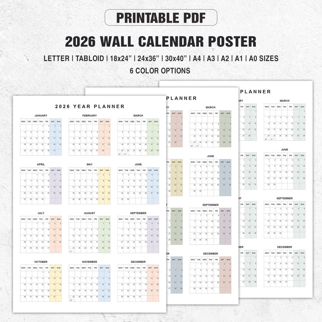 2026 Wall Calendar Poster | Wall Planner | Annual Planner | Yearly ...