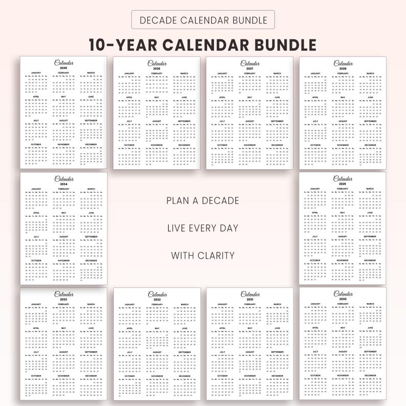 10-year Calendar 2026–2035 | Yearly View Calendar | Calendar Sunday ...