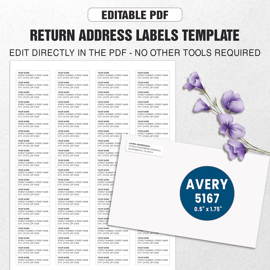 Return Address Labels | Editable for Avery 5167 | Minimalist Address ...