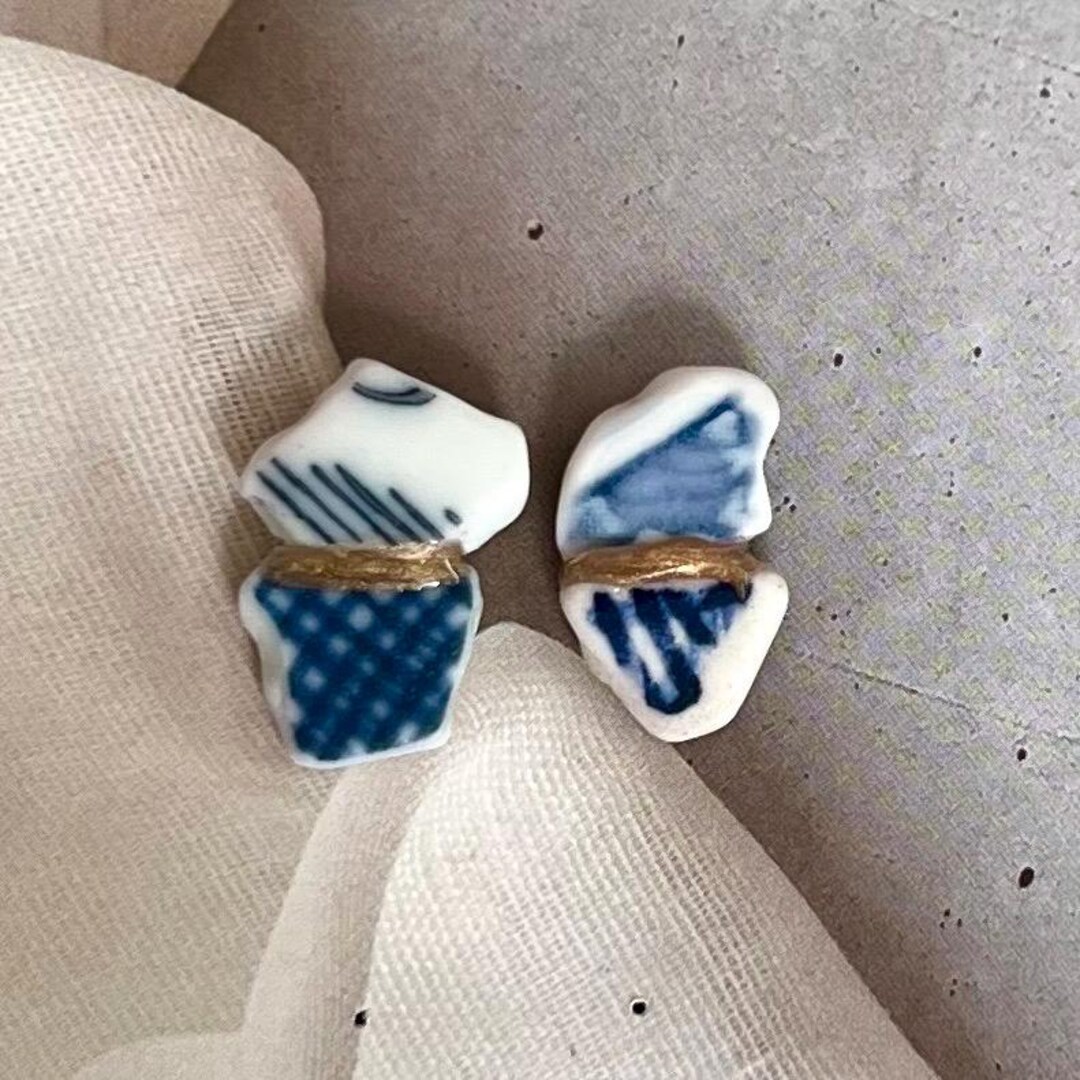 Japan Gold Japanese Pottery Kintsugi Earrings | Handmade Ceramic ...