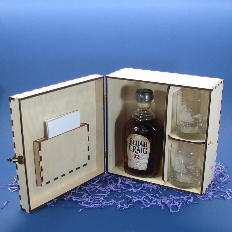 Personalized Wood Whiskey Gift Box with 2 Etched Glasses | Etsy