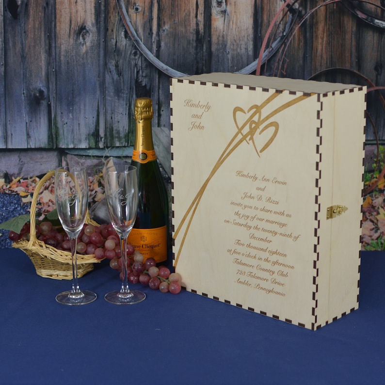 Elegant Personalized Wood Wedding Champagne Box Set With 2 - Etsy
