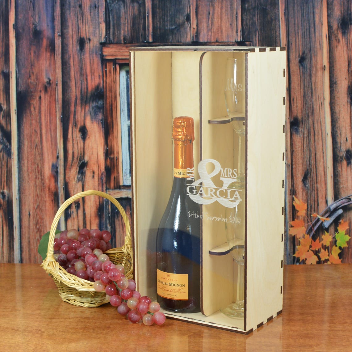 Champagne Gift Box With 2 Etched Flutes With Clear Acrylic - Etsy