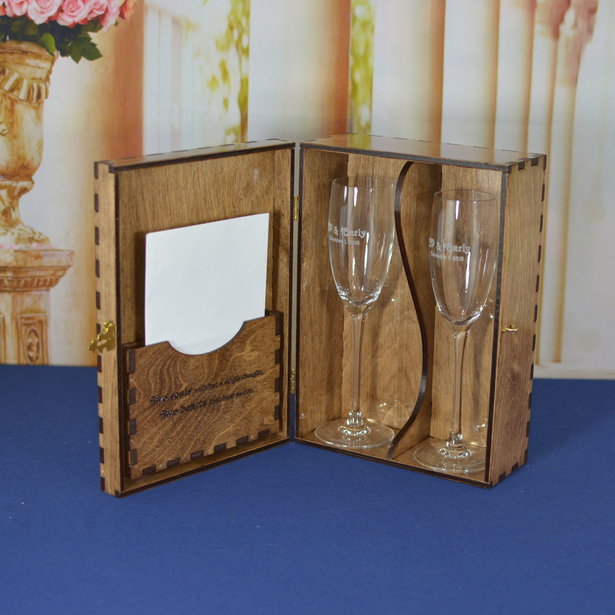 Personalized Wood Champagne Flute Gift Box Set With 2 Crystal | Etsy