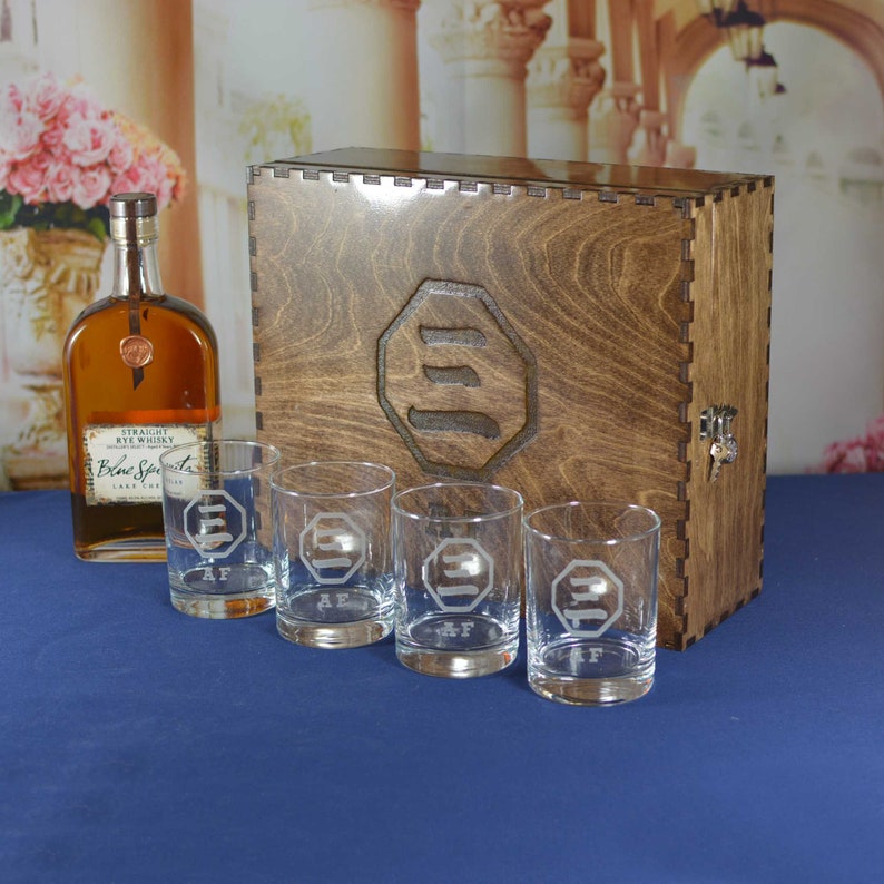 Personalized Whiskey Spirits Liquor Box with 4 Custom Etched | Etsy