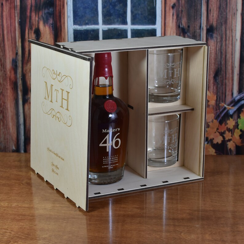 Personalized Wood Whiskey Liquor Gift Box With 2 Personalized - Etsy