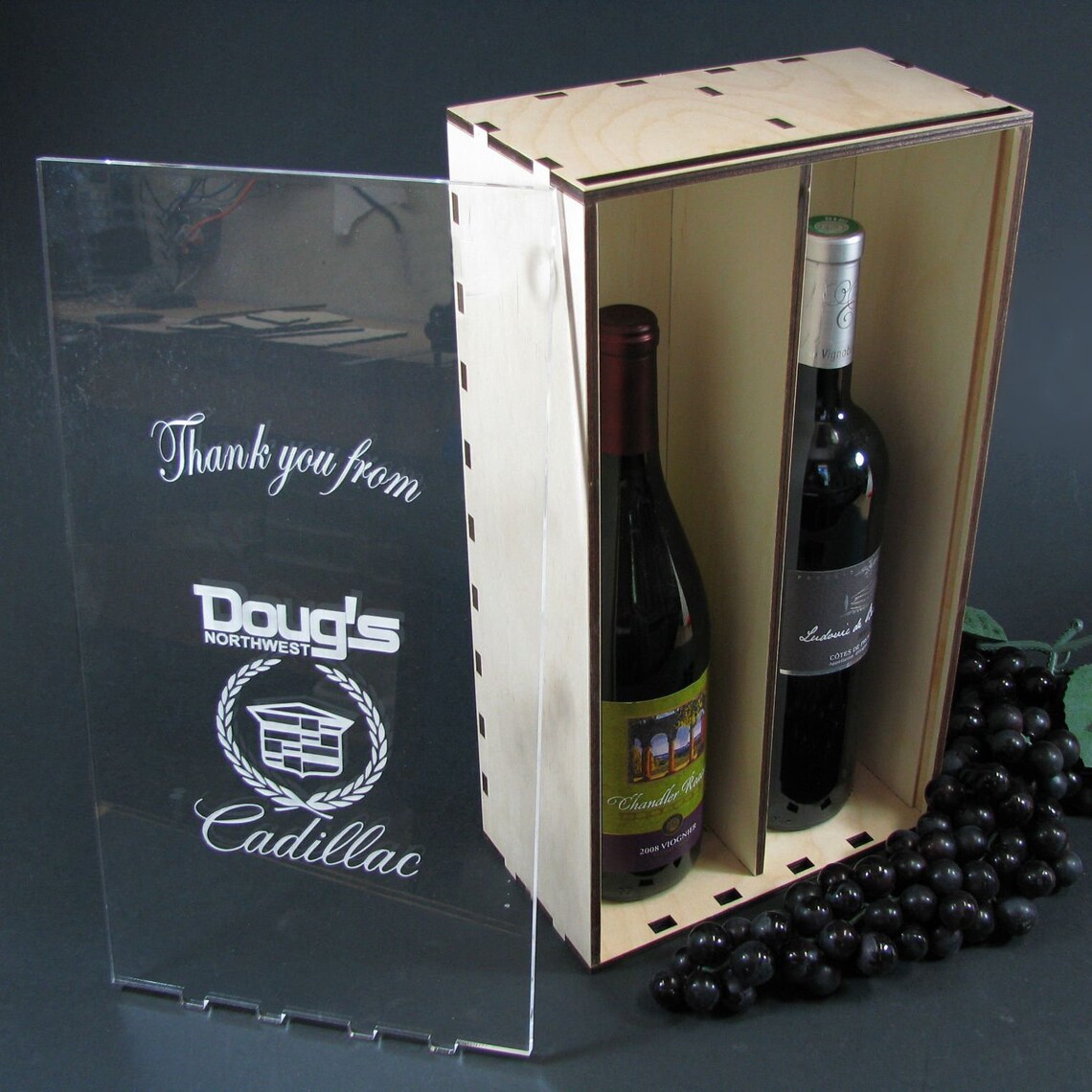 Personalized 2 Bottle Wine Box with Clear Acrylic Front | Etsy