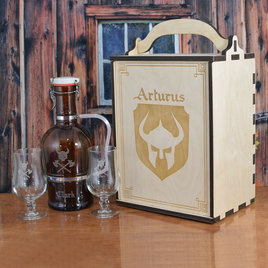 Wood Gift Box Set With 2 Liter Grolsch Growler and 2 Pint or - Etsy