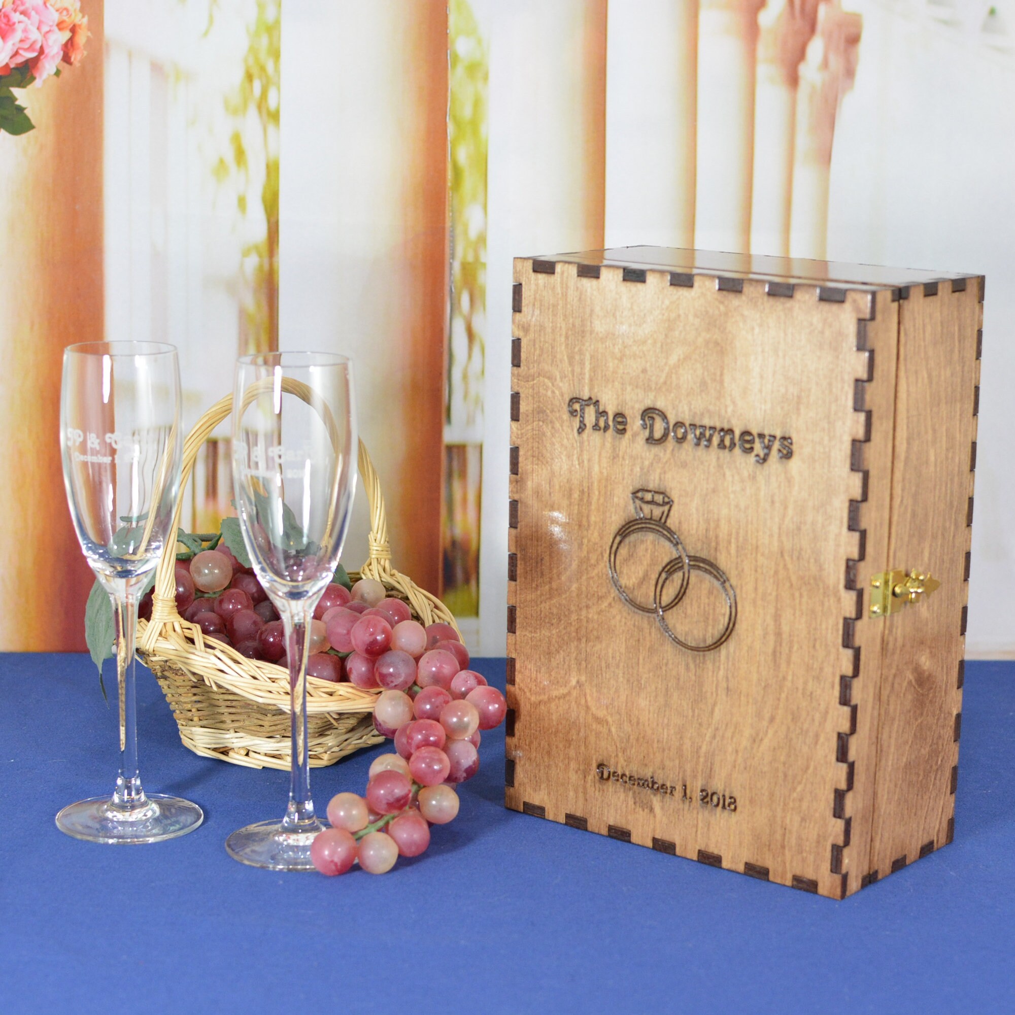 Personalized Wood Champagne Flute Gift Box Set With 2 Crystal | Etsy