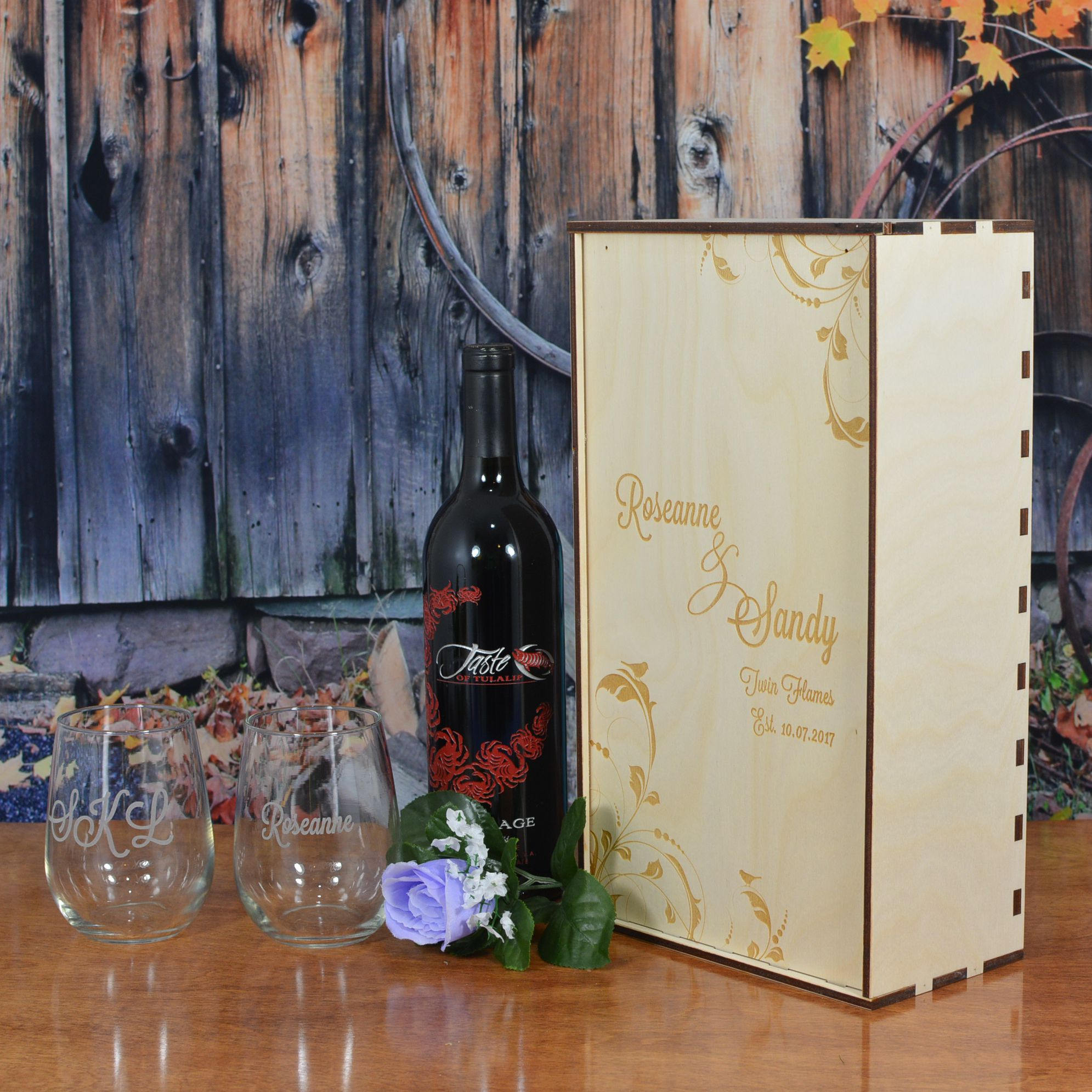 Personalized Wedding Ceremony Wine Box With 2 Stemless Wine Etsy