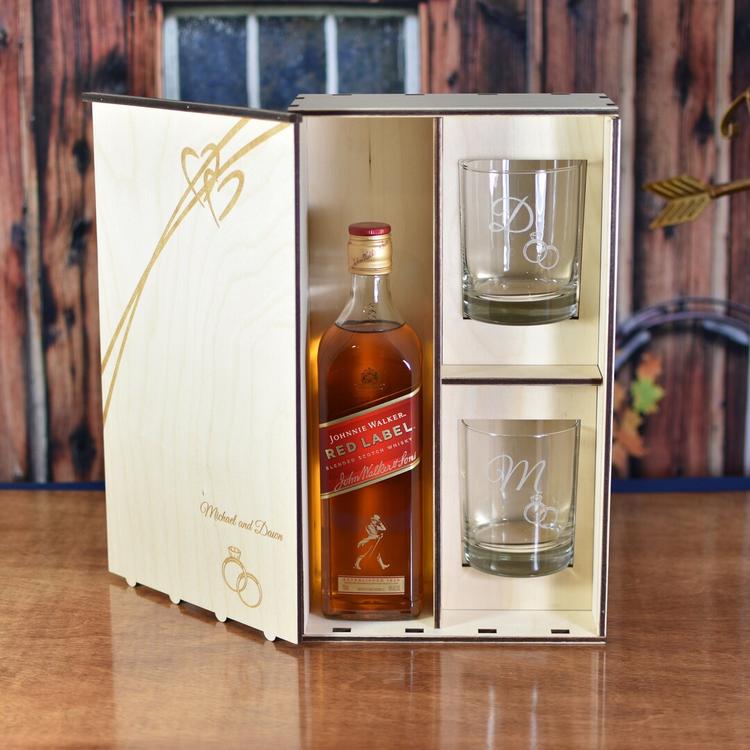 Personalized Wood Whiskey Gift Box With 2 Personalized Glasses of Your ...