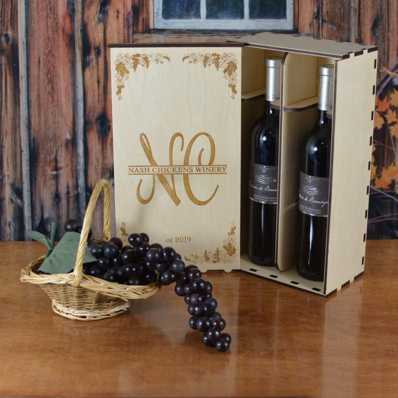 Wood Wine Box for 2 Bottles Personalized by You | Etsy