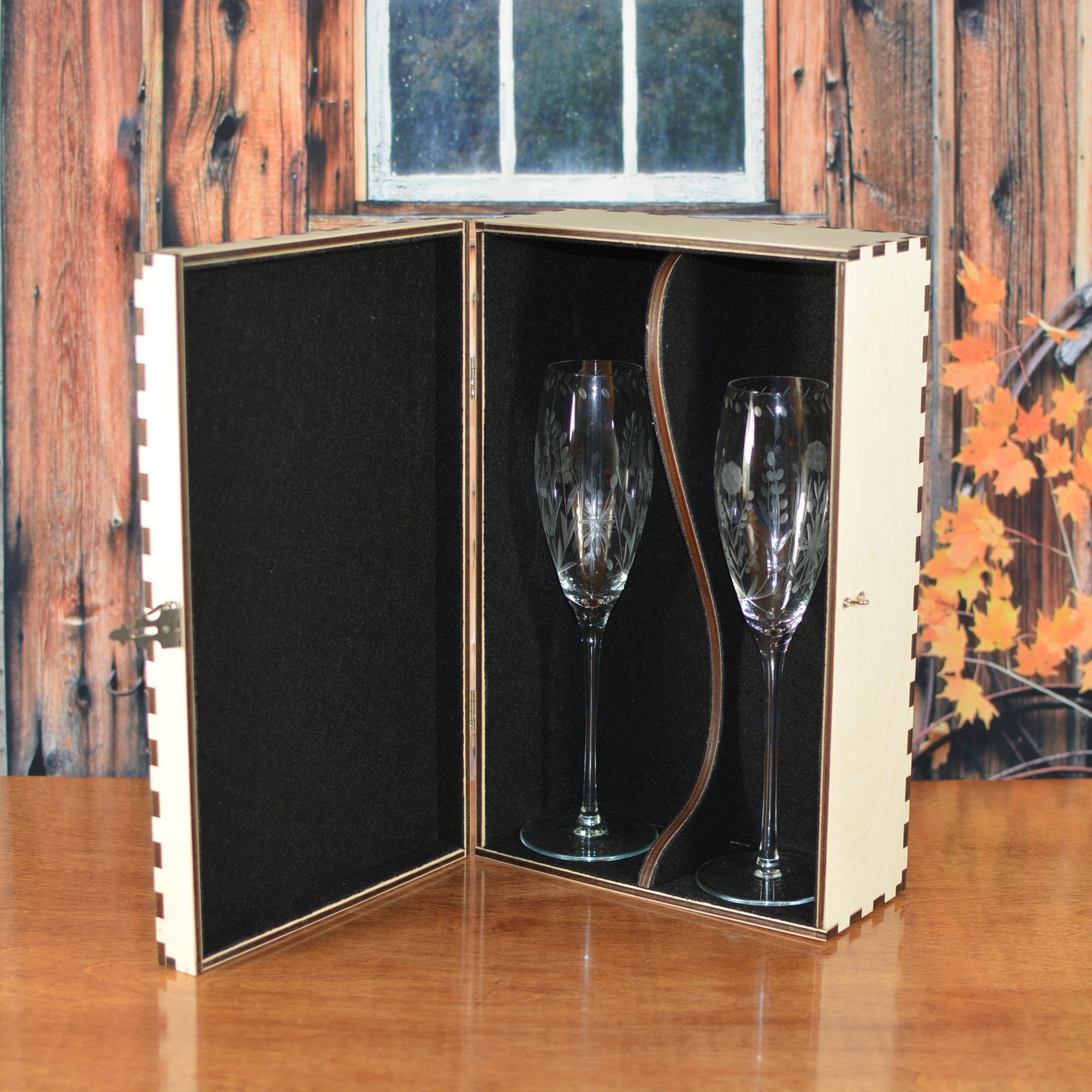 Personalized Wood Champagne Flute Gift Box Set With 2 Crystal | Etsy