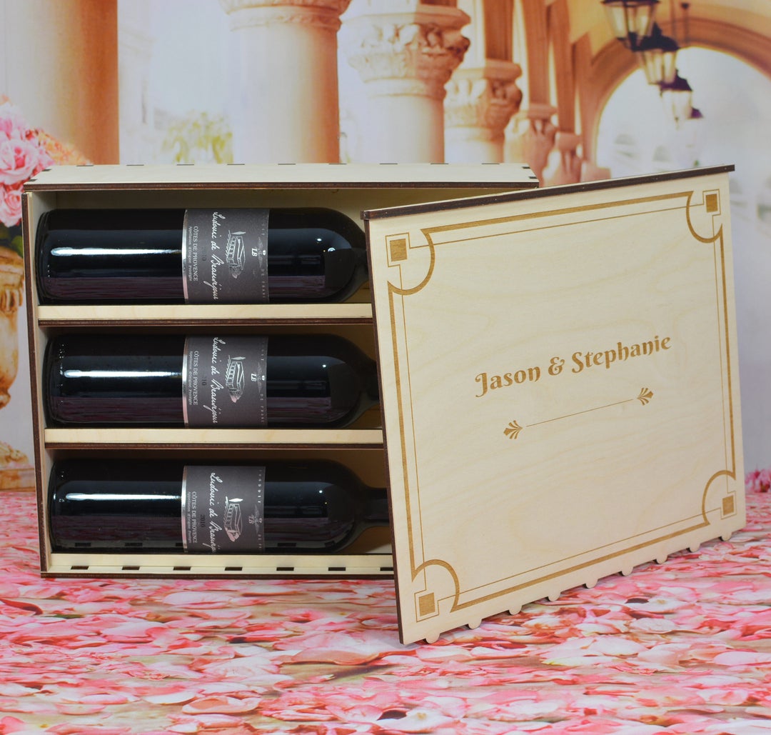 Wood Wine Box for 3 Bottles - Etsy