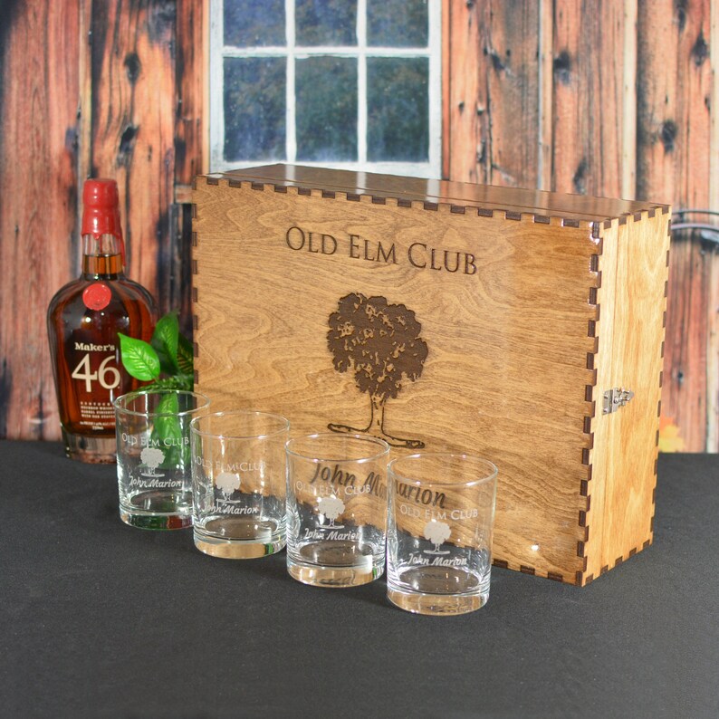Personalized Whiskey Spirits Liquor Box with 4 Custom Etched | Etsy
