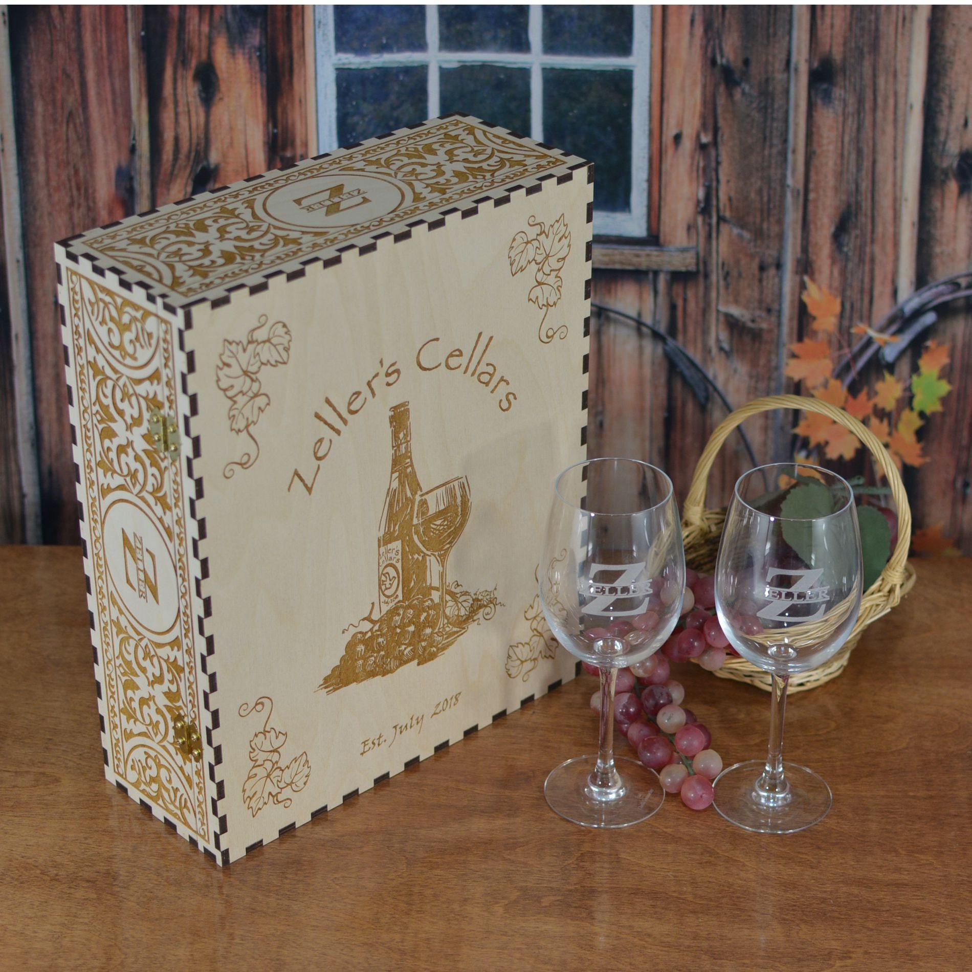 Elegant Wood Ceremony Wine Box Set With Padlock And Keys And 2