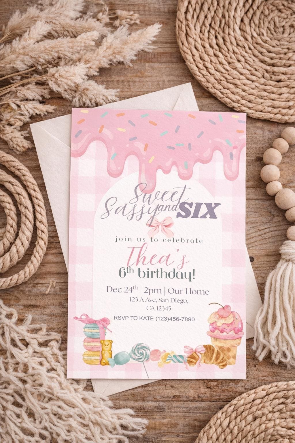 Sweet Sassy and Six Birthday Invitation, Girl 6th Birthday Invitation ...